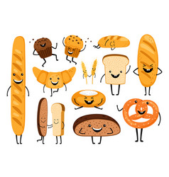 Funny food characters cookie and glass milk Vector Image