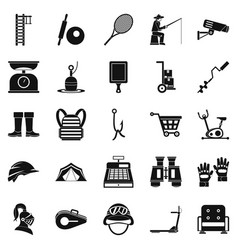 Fishing tools items icons set simple style Vector Image