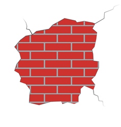 Exploding out hole in red brick wall Royalty Free Vector