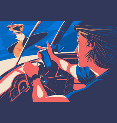 Surf people characters with surfboard riding waves