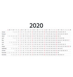 2020 calendar template year pocket planner Vector Image