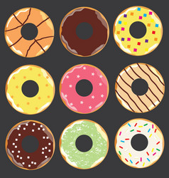 Set ring shaped donuts covered with sweet Vector Image