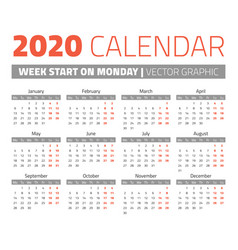 Simple 2020 year calendar Royalty Free Vector Image