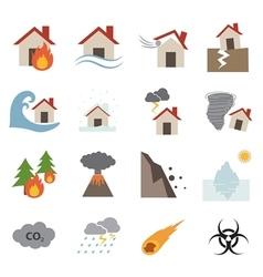 Natural disaster icon set storm flood volcanic Vector Image