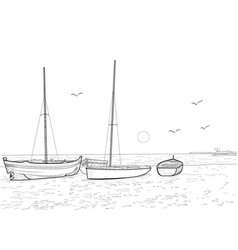 Boats on water harbor sketch transportation Vector Image