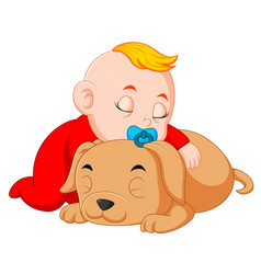 Happy boy walking with his dog Royalty Free Vector Image