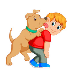 Happy boy walking with his dog Royalty Free Vector Image