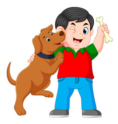 Happy boy walking with his dog Royalty Free Vector Image