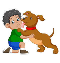 Happy boy walking with his dog Royalty Free Vector Image