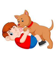 Happy boy walking with his dog Royalty Free Vector Image