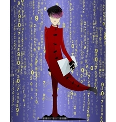 Girl hacker in a hoodie using laptop abstract Vector Image