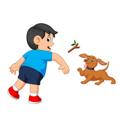 Happy boy walking with his dog Royalty Free Vector Image