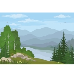 Woodcut Mountain Lake Scene Royalty Free Vector Image