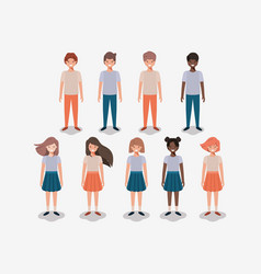 Colorful border with half body group cartoon Vector Image