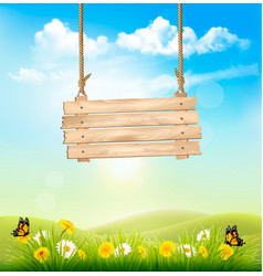 Spring nature background with grass and flowers Vector Image