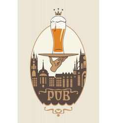 Bartender in the pub is pouring draft beer Vector Image