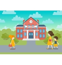 Cartoon group of elementary school kids in the sch