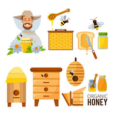 Female beekeeper cartoon character in suit holding