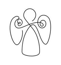 Simple angel with wings continuous line Royalty Free Vector