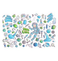 Cute cartoon molecule and atom icon set atomic Vector Image