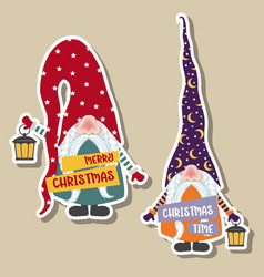 Three gnomes with blank sign Royalty Free Vector Image
