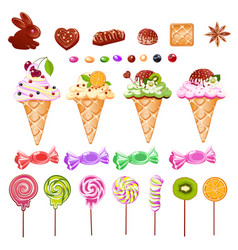 Different sweets and candies from sugar realistic Vector Image