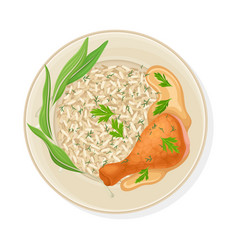 Steamed rice with tandoori chicken as indian dish Vector Image