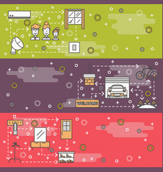 Thin line art home flowers web banner Royalty Free Vector