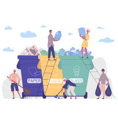Waste sorting orange trash can with sorted Vector Image