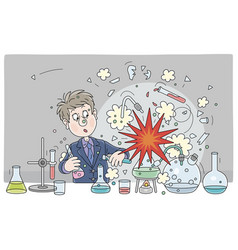 Schoolboy with glass flasks at a chemistry lesson Vector Image
