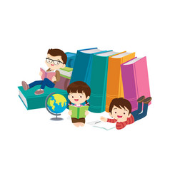 Happy school children with stack of book Vector Image