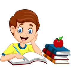 Cartoon little boy studying Royalty Free Vector Image