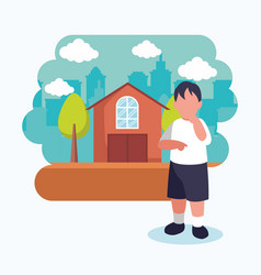 Little boy folding his clothing in wardrobe Vector Image