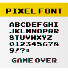 Pixel game over text with three hearts Royalty Free Vector