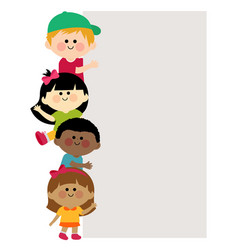 Kids holding wooden frame Royalty Free Vector Image