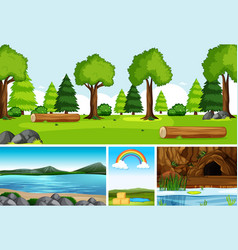 Six different scenes in nature setting cartoon Vector Image
