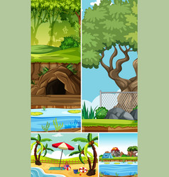 Six different scenes in nature setting cartoon Vector Image