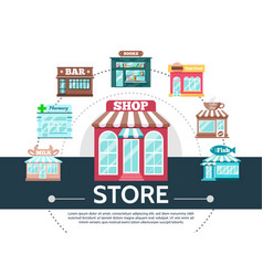 Shops and stores front icons set flat style Vector Image