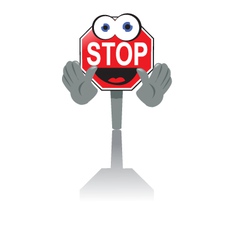 Road worker man character holds stop sign Vector Image