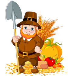 Thanksgiving day of pilgrim couple waving Vector Image