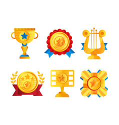 Golden flask award trophy science Royalty Free Vector Image
