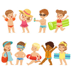 Kids at beach clipart set Royalty Free Vector Image