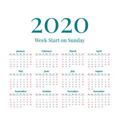Simple 2020 year calendar Royalty Free Vector Image