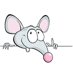 Blue cute mouse cartoon peeking out from white Vector Image