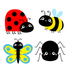 Insect icon set lady bug mosquito butterfly bee Vector Image