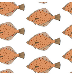 Flounder fish hand drawn black and white Vector Image