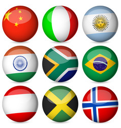 Set of popular country flags glossy round icon Vector Image
