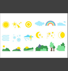 Paper cut weather icons symbols rain rainbow Vector Image