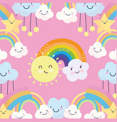 Sun clouds rainbow birds nature frame border Vector Image