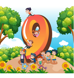 A girl holding number nine Royalty Free Vector Image